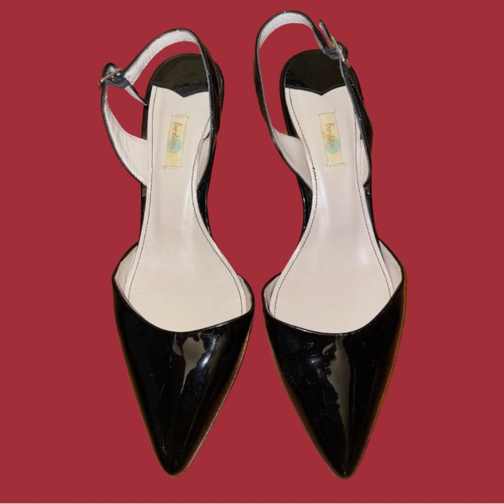 Black Patent Leather Slingback Heels Size 38/7.5 - Gem